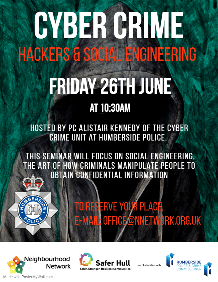 Cyber – Hackers and social engineering poster | Neighbourhood Network Hull
