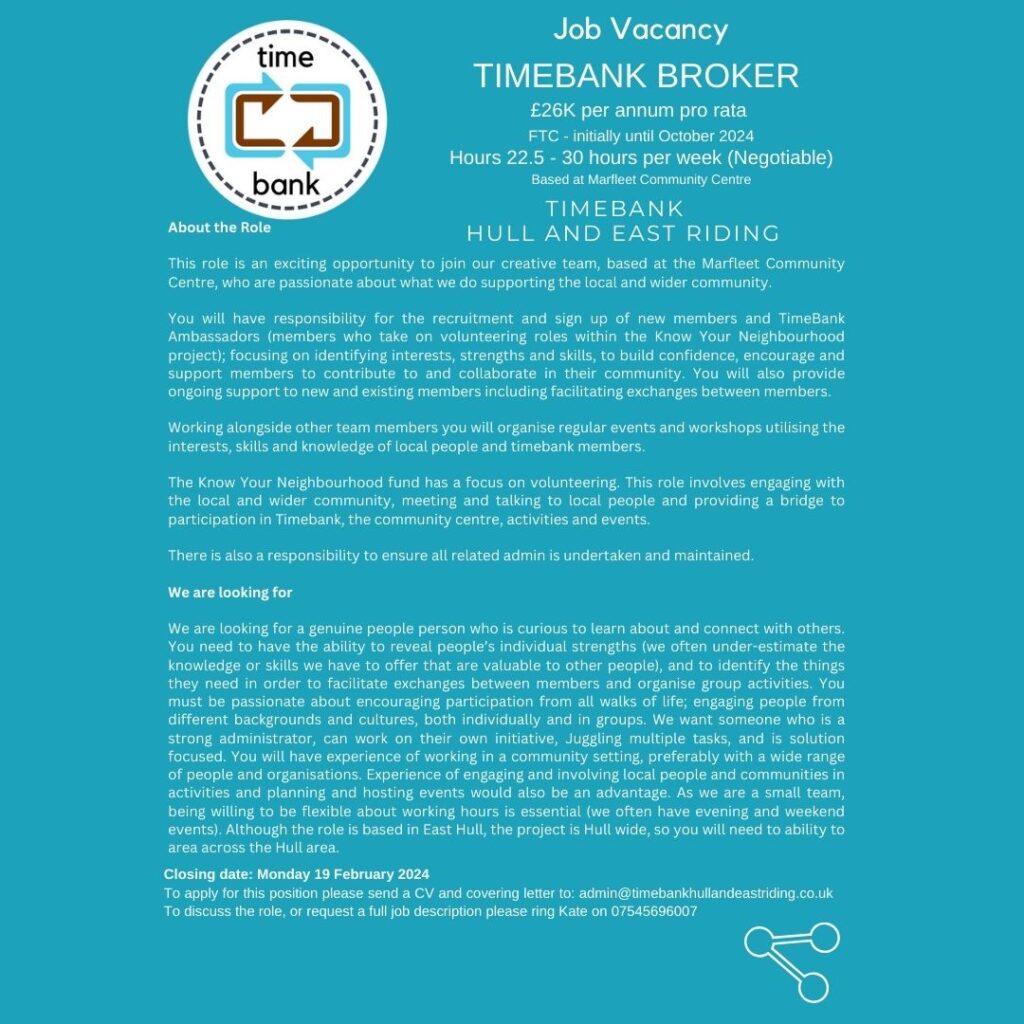 TimeBank Hull & East Riding are recruiting! | Neighbourhood Network Hull