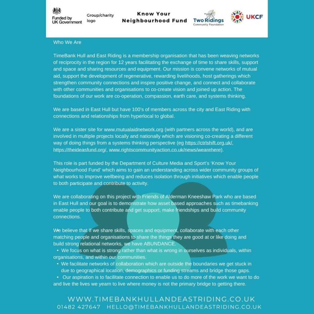 TimeBank Hull & East Riding are recruiting! | Neighbourhood Network Hull
